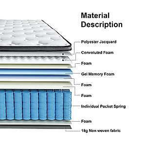 UniPon 14 Inch King Mattress, Gel Foam Mattress Hybrid Mattress, Made in USA, CertiPUR-US Certified, Individually Wrapped Pocket Coils Innerspring Mattress in a Box, 76 * 80 * 14 inch