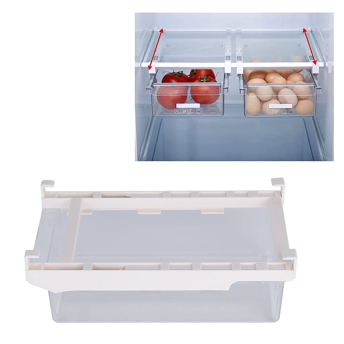 Fridge Organizer Drawer, Pull Out Refrigerator Organizer Bin Storage Box Clear Fridge Shelf Holder for Fruit Vegetable Drink