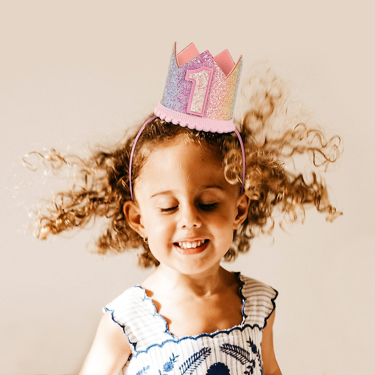 BoKin Rainbow Gradient 1st Birthday Crown, Baby's First Birthday Photo Props and Party Decorations for Girls