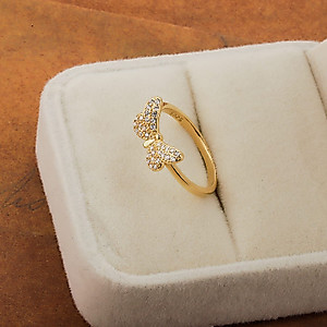 Kemstone Sterling Silver Dainty Butterfly CZ Ring Women Fashion Jewelry Gold/Silver Rings Size 5-9 (gold, 9)