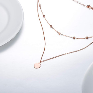 PEIMKO Sterling Silver Double Layered Choker Necklace for Women, Rose Gold Plated Silver Rosary Layered Necklaces Gift for Women