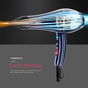 ROSILY Professional 2200W Ionic Ceramic Hair Dryer | Fast Drying Salon Quality Blow Dryer with Nozzle Attachments for Smooth Shine and Silky Hair | Extra Long Cord and Faster Drying Time