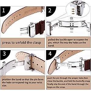 BINLUN Leather Watch Strap Quick Release Strap with Silver Butterfly Deployment Buckle 12mm 13mm 14mm 16mm 17mm 18mm 19mm 20mm 21mm 22mm 23mm 24mm Watch Band for Men Women (Black,20mm)