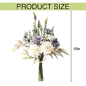 GDSSG Fake Artificial Flowers Arrangements Centerpiece Table Decorations Like Real Silk Flowers Bouquets Wedding Centerpieces for Table Faux White Blue Dahlia Home Kitchen Garden Party Decor