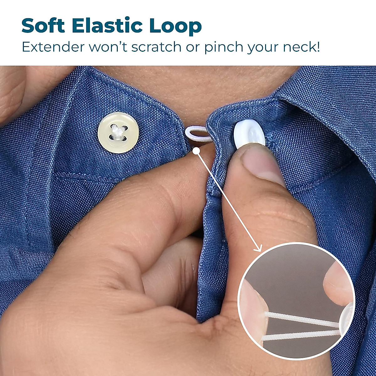 Premium 3-Pack of Collar Extenders (White Buttons) for Men and Women - Magic Extension for Shirts of All Kinds, Soft & Elastic Design - Button Extender for Dress Shirts - Neck Button Extender