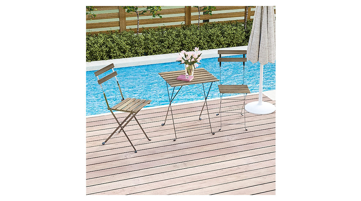 HOMPUS 3-Piece Folding Patio Bistro Set - Weather-Resistant Outdoor ...