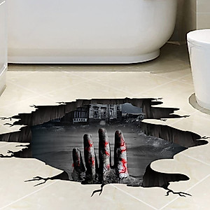 Halloween Floor Decals 3D Scary Blood Hand Scratching Floor Wall Stickers for Living Room, Removable Halloween Decor Murals for Bar Pub Bedroom Party Supplies