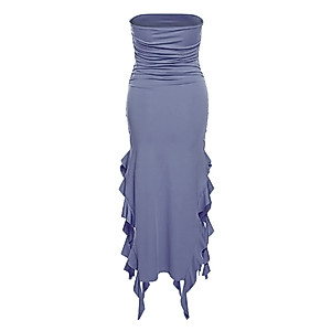 Cnebo Long Dresses for Women Wedding Guest Women's One Shoulder Bust Wrap Hip Skimming Irregular Dresses Blue