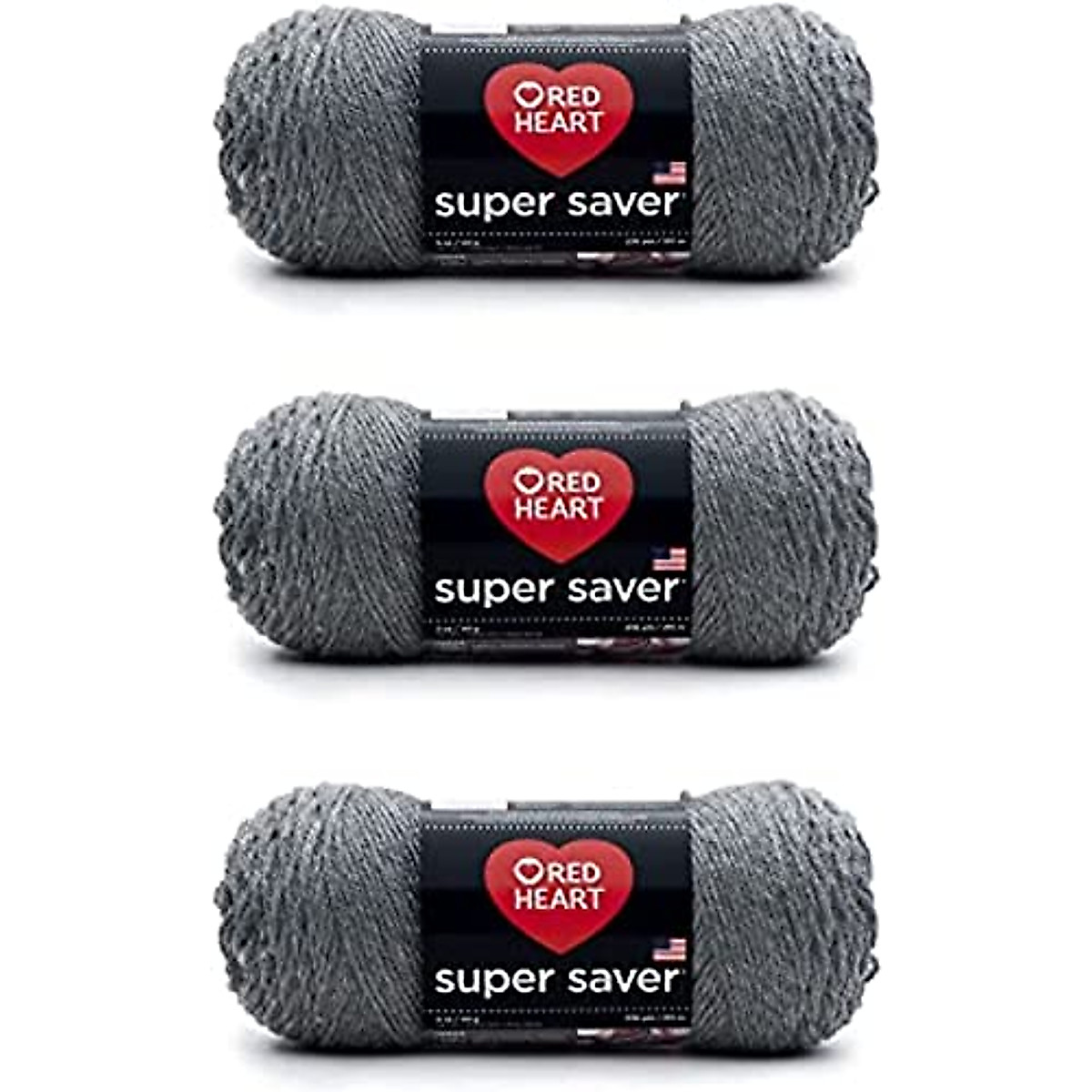 Red Heart Super Saver Yarn, 3 Pack, Gray Heather 3 Count & Super Saver Yarn, 3 Pack, Black 3 Count