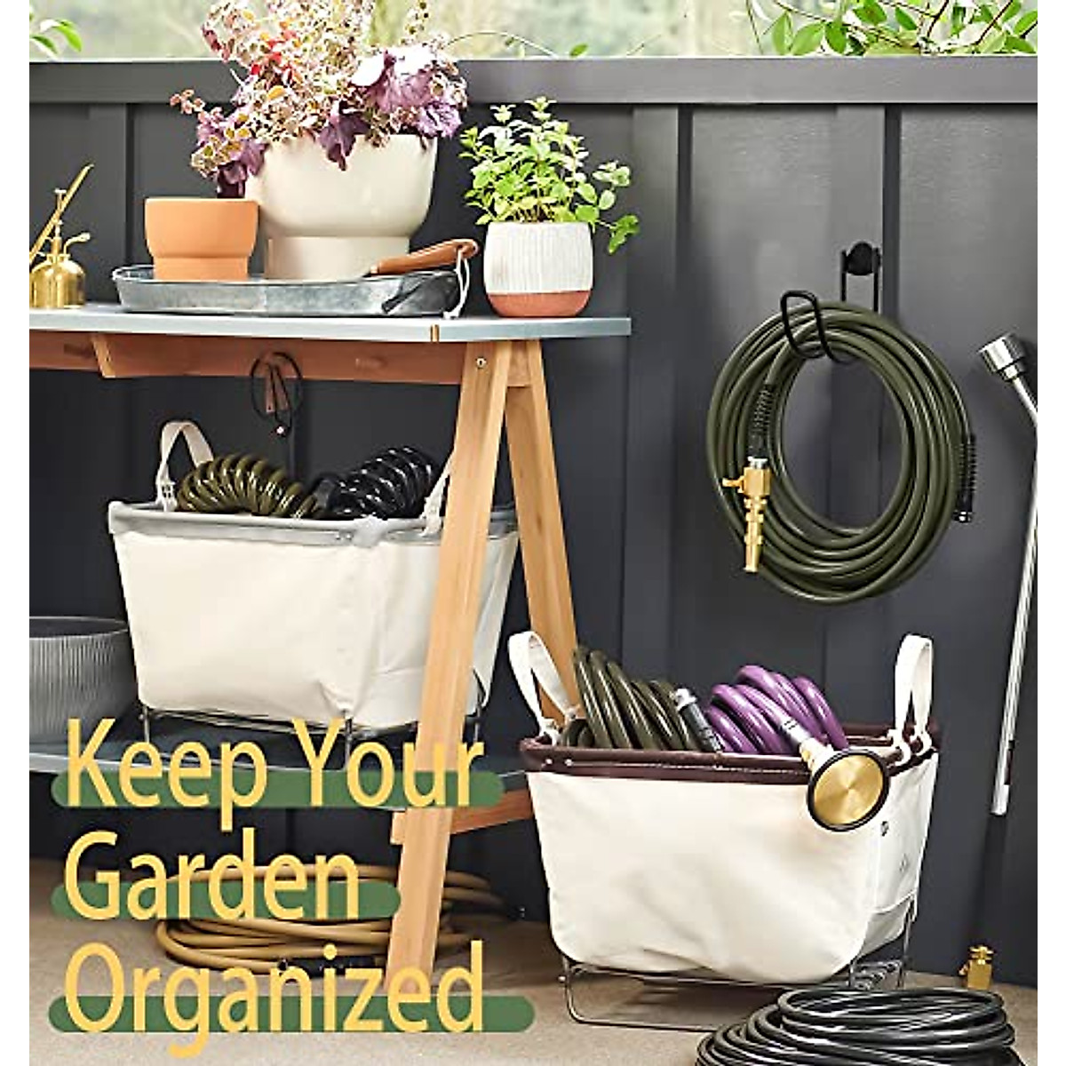 Qiang Ni Garden Hose Holder: Outside Heavy Duty Water Hose Hanger Rack - 2 Pieces Wall Mount Metal Hose Storage Hook for Outdoor - QN-02