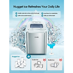 Nugget Ice Maker Countertop, Makes 33lbs Crunchy ice in 24H, 5.3lbs Basket at a time, Self-Cleaning Pebble Ice Machine with Scoop and Basket, Portable Ice Maker for Home/Kitchen/Office/Bar, FOHERE
