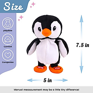 Hopearl Talking Singing Penguin Repeats What You Say Walking Electric Interactive Animated Toy Speaking Plush Buddy Gifts for Toddlers, 7.5''