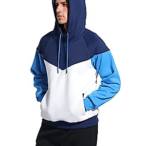 Niceif Men Casual Adult Pullover Hooded Sweatshirt Sportswear, Blue White L