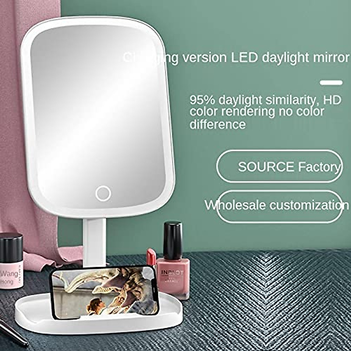 NC Mirror Makeup Mirror Desktop Plastic Led Portable Rechargeable Dressing Square Folding Makeup Mirror