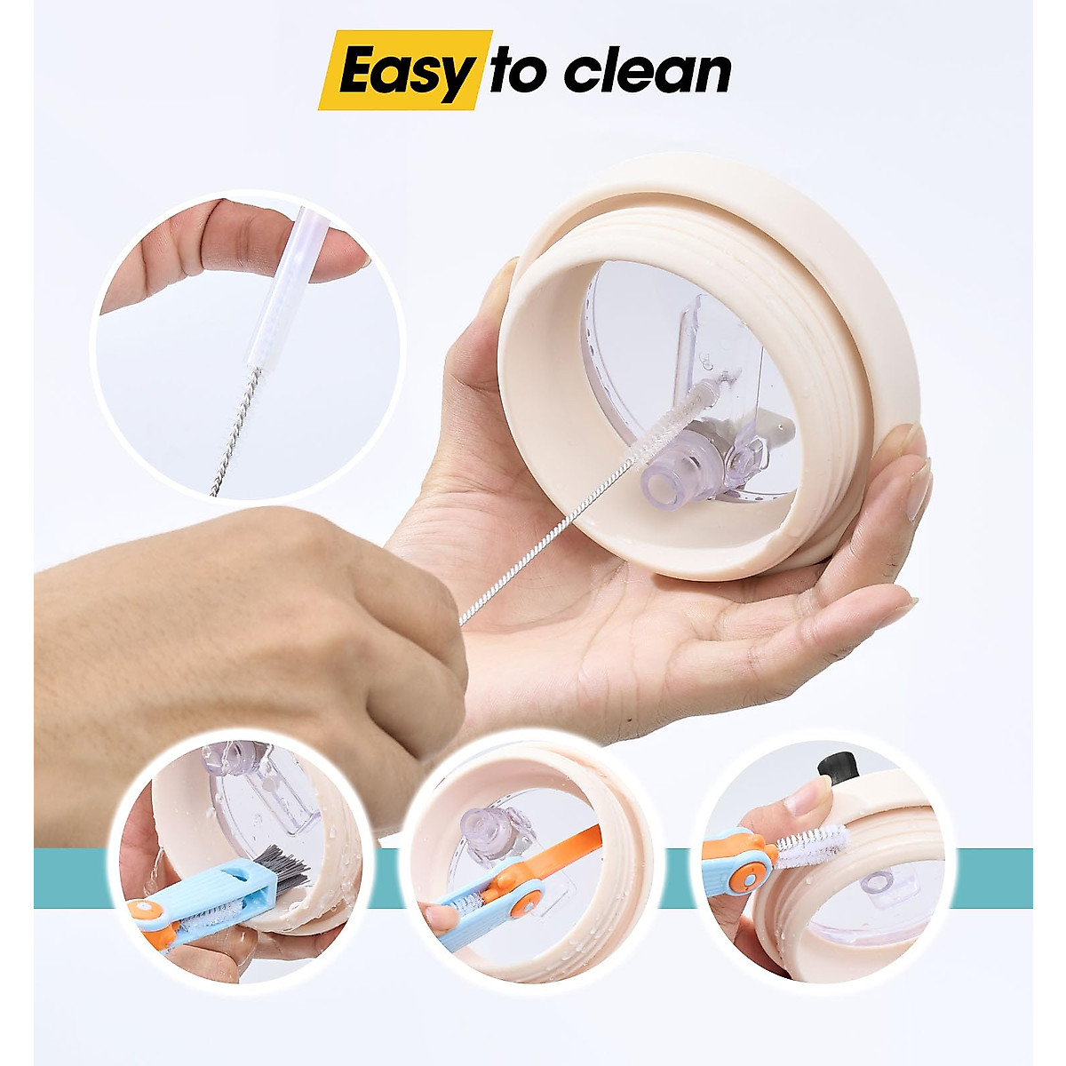 40 Oz Tumbler Flip Straw Lid for Stanley Quencher, Silicone Leak Proof Replacement Cover Reusable, Splash Resistant Cup Lids Accessories with Cleaning Brush Set