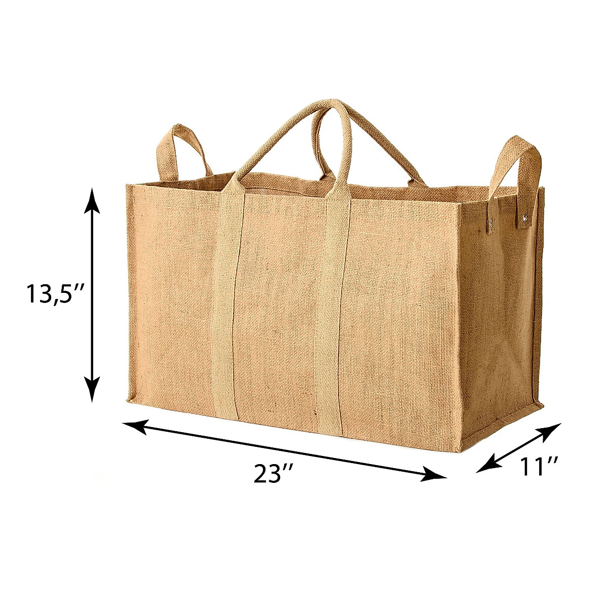 Utility Storage Tote Bag With Four Handles | Heavy Duty | Extra Large | 23’’L, 11’W, 13,5’’H’ Style-3 Natural Jute