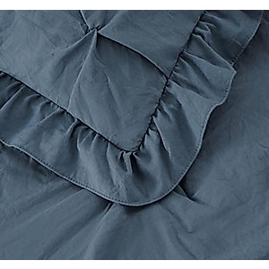 Chezmoi Collection Aria 3-Piece Pinch Pleat Pintuck Ruffle Skirt Bedspread Set - French Country Chic Farmhouse - California King, Dusty Blue