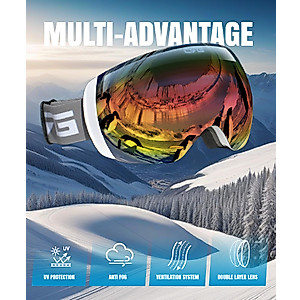 CRG Sports Ski Goggles 100% UV Protection Frameless Snowboard Goggles for Men,Women,Adults