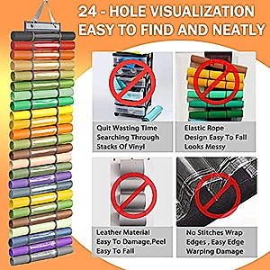 SAIVEN Vinyl Roll Holder with 2 Hook, 24 Rolls Hanging Adjustable Craft Vinyl Roll Keeper Craft Room Organizer Storage Bag, for Closet, Door and Wall Mount (24)