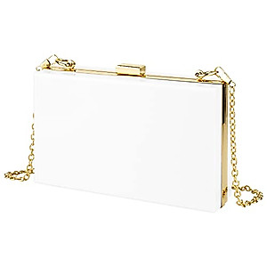 Andaz Press Blank Acrylic Clutch Purse for Women, Bride, Mrs, Bridesmaids, White Clutch Evening Box Shoulder Handbag with Gold Removable Metal Chain 1-Pack for Wedding Cocktail Formal Dinner Prom