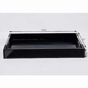 Serving Tray with Polished Metal Handles, 16.5''x12'' Rectangle Coffee Table Tray, Modern Decorative Tray, Large Ottoman Tray, Perfect for Storage and Display (Black)
