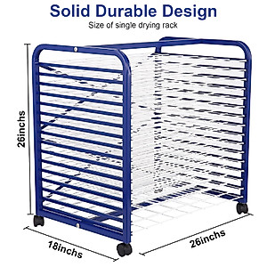 Garvee Art Drying Rack with 4 Lockable Wheels - Metal Art Storage Rack with 16 Removable Shelves, Art Organizer 18" D x 26" W x 26" H for Art Studio, Artwork, Craft Room and Desktop, Blue