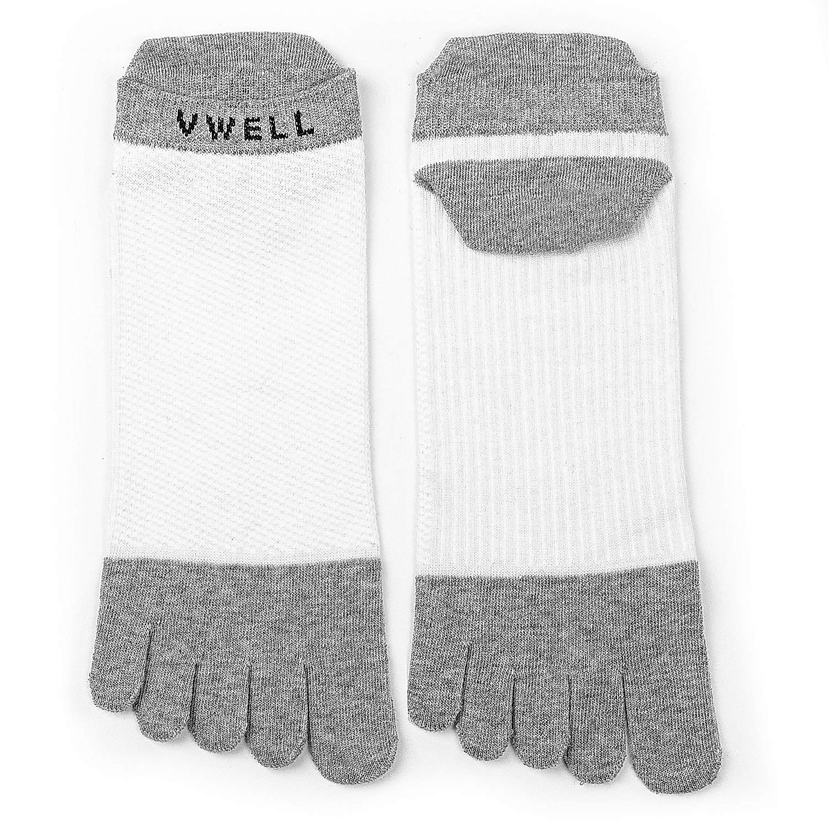 VWELL Cotton Toe Socks Five Finger Socks No Show Crew Athletic Running Socks 4 Pairs,Size 7-11