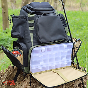 OSAGE RIVER Fishing Backpack, Fits 4 Large Tackle Boxes, MOLLE Webbing as Rod Holder, Waterproof Rain Cover, Includes Pliers and Flashlight, Medium