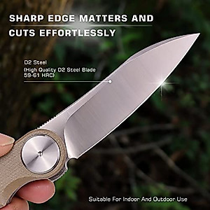 XTOUC Pocket Knife, Folding Knife for EDC, Front Flipper Pocket Knife for Men, D2 Steel Blade, Micarta Handle,Deep Carry Pocket Clip, Everyday Carry Knife for Camping, Outdoor, Hiking DT105