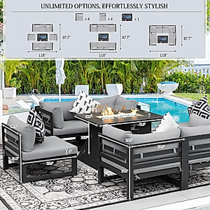 BULEXYARD Aluminum Patio Furniture Set with 43" Propane Gas Fire Pit Table, 9 Pieces Outdoor Furniture Sectional Sofa Large Conversation Sets (9 Pcs-A, Grey/Light Grey W/Firepit)