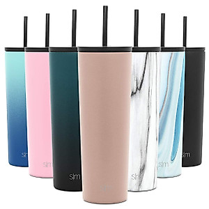 Simple Modern Insulated Tumbler with Lid and Straw | Iced Coffee Cup Reusable Stainless Steel Water Bottle Travel Mug | Gifts for Women Men Her Him | Classic Collection | 28oz | Rose Gold