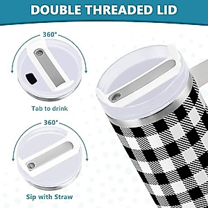 MCHIVER Black White Buffalo Plaid Tumbler with Lid and Straw 40 oz Insulated Water Bottle Leakproof Tumblers for Smoothie Coffee Water
