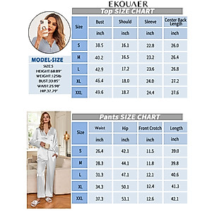 Ekouaer Silk Satin Pajamas Set Women's 2 Piece Pjs Long Pant Fall Soft Sleepwear Button Up Loungewear with Pockets Brown