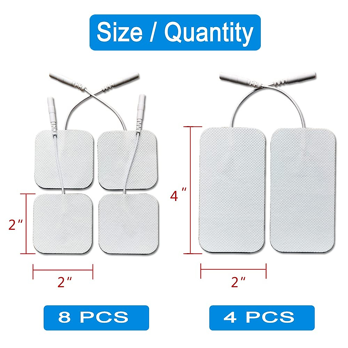 TENS Unit Replacement Pads - Compatible with AUVON and TENS 7000 Unit - Durable Self-Adhesive Electrodes Pads Combo 12 Pcs 2"X 2" and 2"X 4", Latex-Free for Lower Back and Multiple Pain Relief