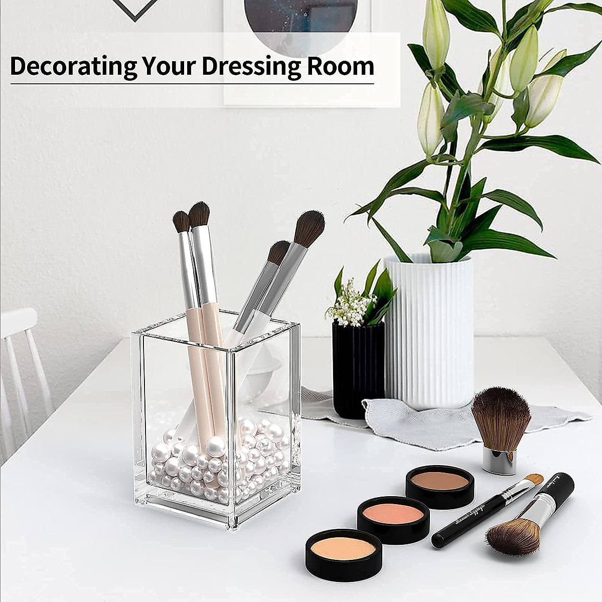 MaxGear Pen Holder 2 Pack Clear Acrylic Pencil Holder for Desk, Pencil Cups Desk Accessories Holder, Makeup Brush Storage Organizer, Desktop Stationery Organizer for Office School Home Supplies