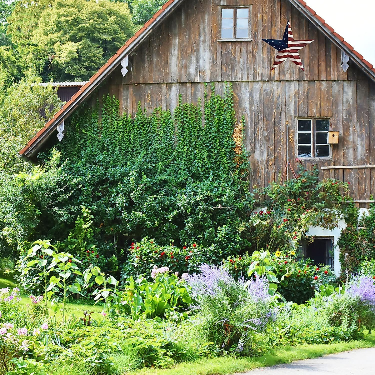 Grace Home Metal Patriotic OLD Glory American Flag 3D Barn Stars Decor Memorial Day 4th of July Indoor Outdoor Americana Wall Decorations 12 Inches­