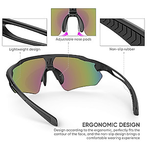 Snowledge Cycling Glasses with 5 Interchangeable Lenses, Mens Womens Polarized Sports Sunglasses, Running Baseball Cricket Sunglasses