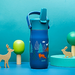 Zak Designs Harmony Kid Water Bottle for Travel or At Home, 14oz Recycled Stainless Steel is Leak-Proof When Closed and Vacuum Insulated (Animal)