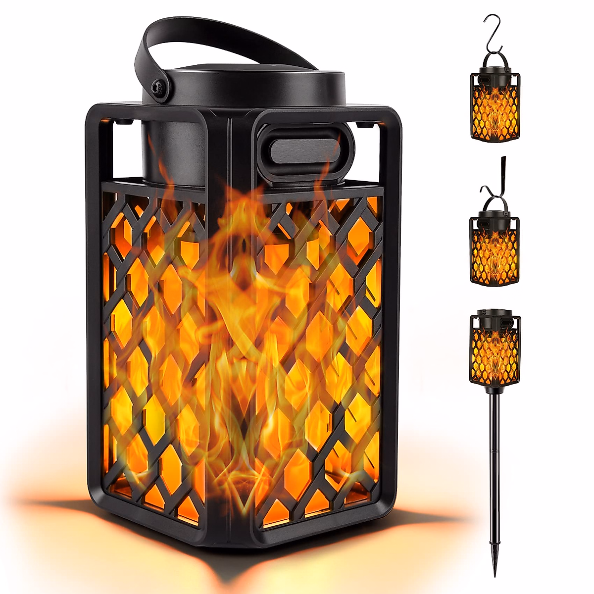 Outdoor Bluetooth Speaker with Flame Atmosphere, Waterproof Wireless Speaker with Wall Mount/Stake/Hook, Led Torch Lantern, Camping Patio Accessories, 10W Stereo Sound, Gifts for Men, Women, Dad
