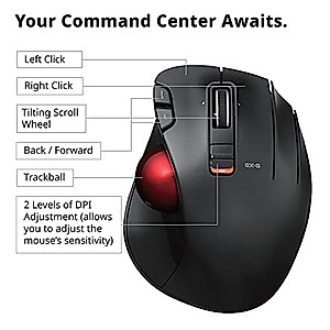 ELECOM EX-G Trackball Mouse, 2.4GHz USB Wireless, Ergonomic Design, Thumb Control, Smooth Precise Tracking Roller Ball, 6 Programmable Buttons, Tilt Scroll, Computer Mice for Laptop PC, Windows & Mac