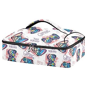 Kcldeci Insulated Thermal Food Carrier Insulated Casserole Carrier for Hot or Cold Food,Pattern with Joystick Gamer Elements Insulated Tote Bag for Potluck Cookouts Parties Picnic,Lasagna Lugger