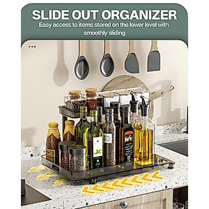 Under Sink Organizer and Storage, 2 Tier Sliding Under Sink Shelf, L Shaped Pull Out Cabinet Basket Organizer, Multi-Purpose Slide Out Organizer Rack for Bathroom, Kitchen