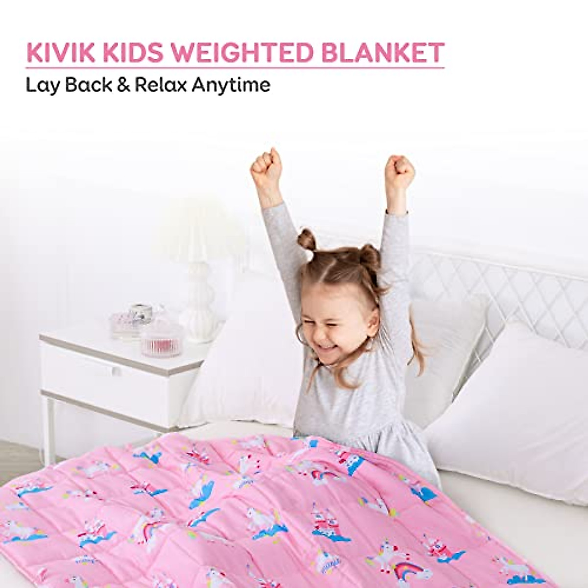 Kivik Toddler Weighted Blanket for Kids 3 lbs 36x48,Pink Weighted Blanket for Girls,Childrens Heavy Blanket for Calming and Sleep,Pink Unicorn