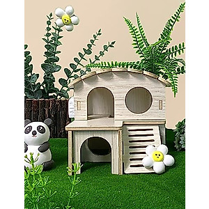 Sirvarni Hamster Hideout Cage Accessories - Hamster House and Habitat Wooden Hide Hut with Climbing Ladder and Platform for Dwarf Gerbils and Mouse Mice Rat Other Small Animals etc.