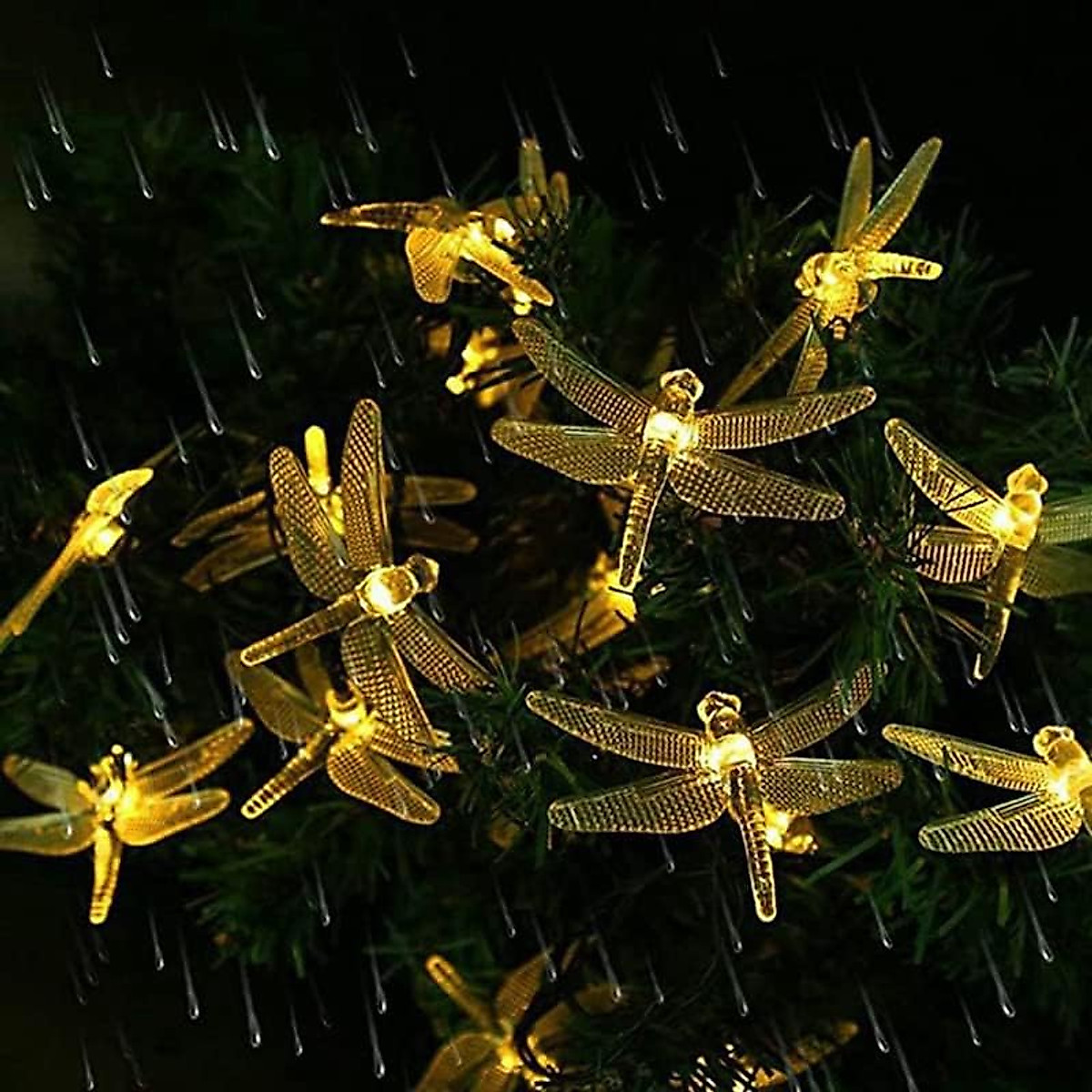 AMZSTAR Dragonfly Solar String Lights Outdoor, 19.7ft 8Modes 30 LED Waterproof Fairy Lights for Indoor/Outdoor Home Garden Lawn Fence Patio Party and Holiday Decorations (Warm White)