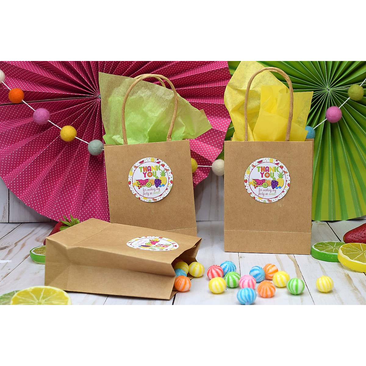 Tutti Fruitti Birthday Party Thank You Sticker Labels, 40 2" Party Circle Stickers by AmandaCreation, Great for Party Favors, Envelope Seals & Goodie Bags