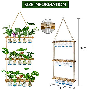 XXXFLOWER Wall Hanging Propagation Station with Wooden Stand 5 Bulb Vase 3 Tiered Planters Wall Terrarium for Home Office Plant Hanger Flower Vases Wall Decor