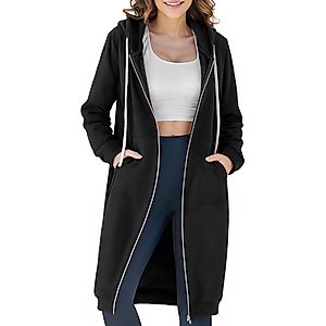 Ablanczoom Hoodies for Women Fashion Sweatshirts: Comfortable Full Zip Up Hoodie Womens Long Fleece Sweatshirt with Pockets Black