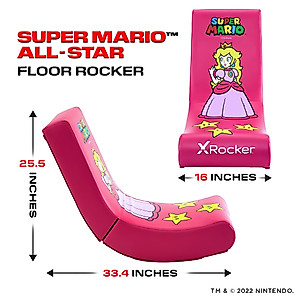 X Rocker Super Mario Peach Video Gaming Floor Chair, Official All-Star Edition Nintendo Collectible, Faux Leather, Foldable, 5000201, 33.46" x 16.14" x 25.59", Princess Peach Pink