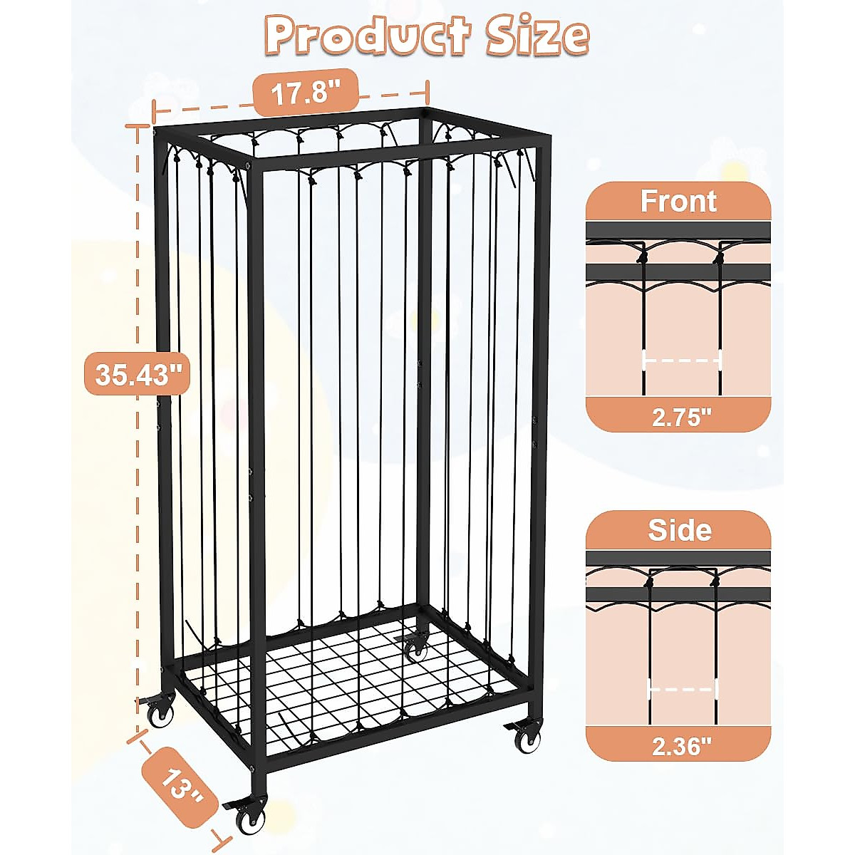 Ardier Stuffed Animal Storage Organizer with Wheels, Stuffed Animal Zoo Shelf with Elastic Rope for Nursery, Play Room, Bedroom, Kids Plush Toy Holder for Boys and Girls, Black.